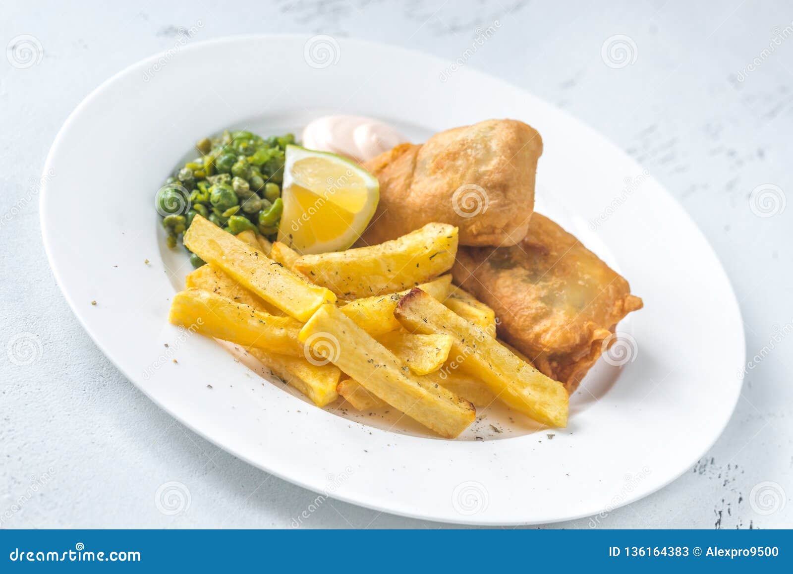 Portion of fish and chips stock image. Image of batter - 136164383