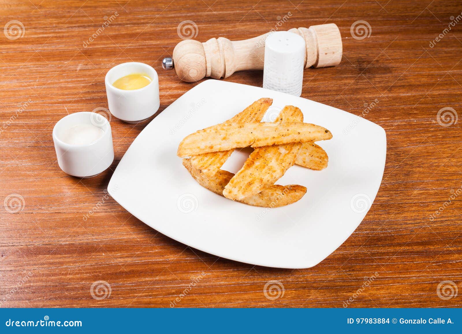 Portion of French Fries on a White Plate Stock Photo - Image of frites ...