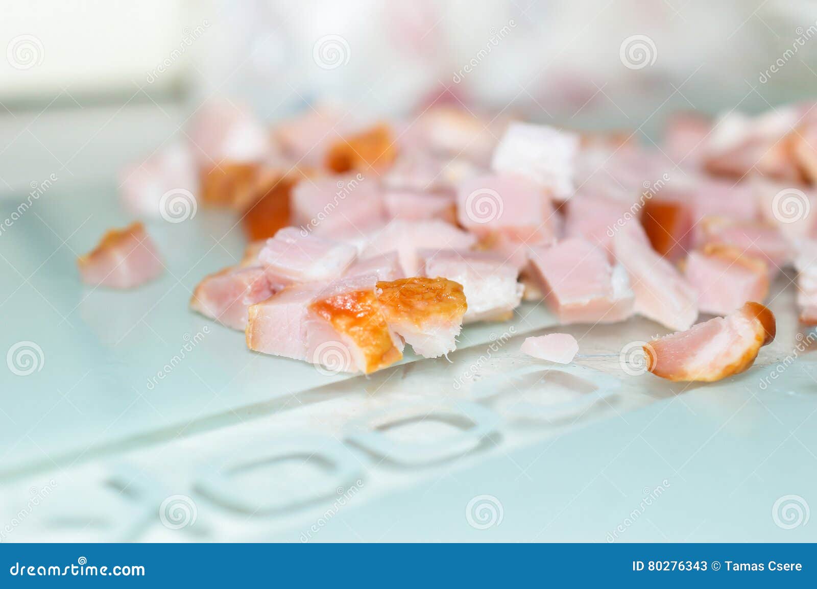 Portion of Fresh Diced Ham Close Up Stock Image - Image of delicacy ...