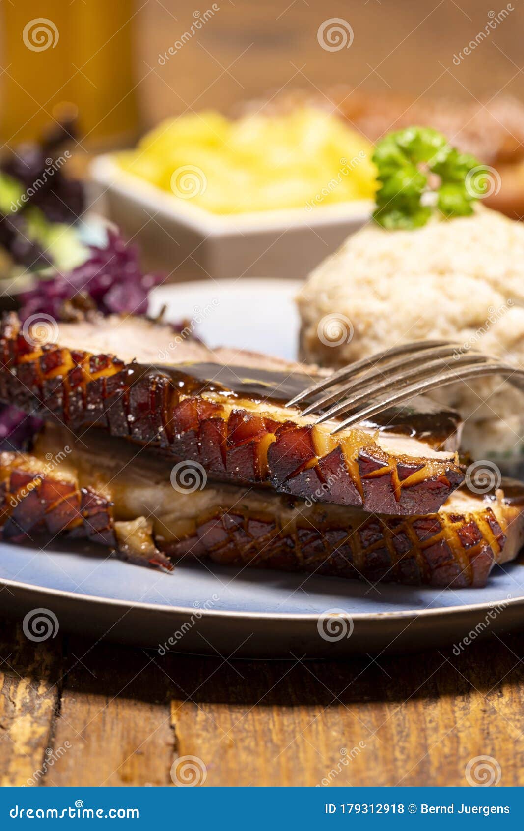 Portion of Fresh Roasted Pork Stock Photo - Image of salad, portion ...