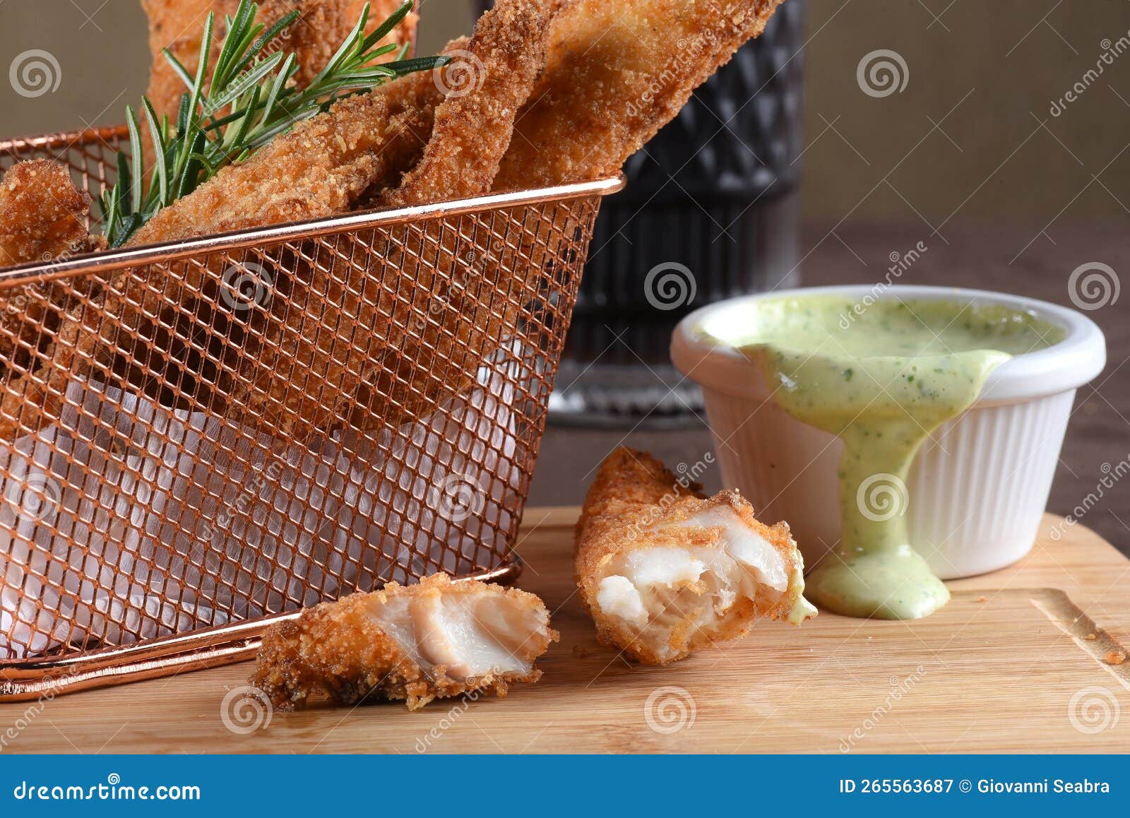 Portion of Fried Fish, Fried Chicken Strips Inside Metal Basket Tasty ...