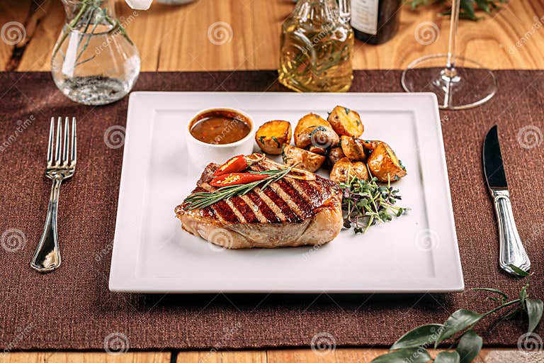Portion of Grilled Beef Steak Served Stock Image - Image of gourmet ...