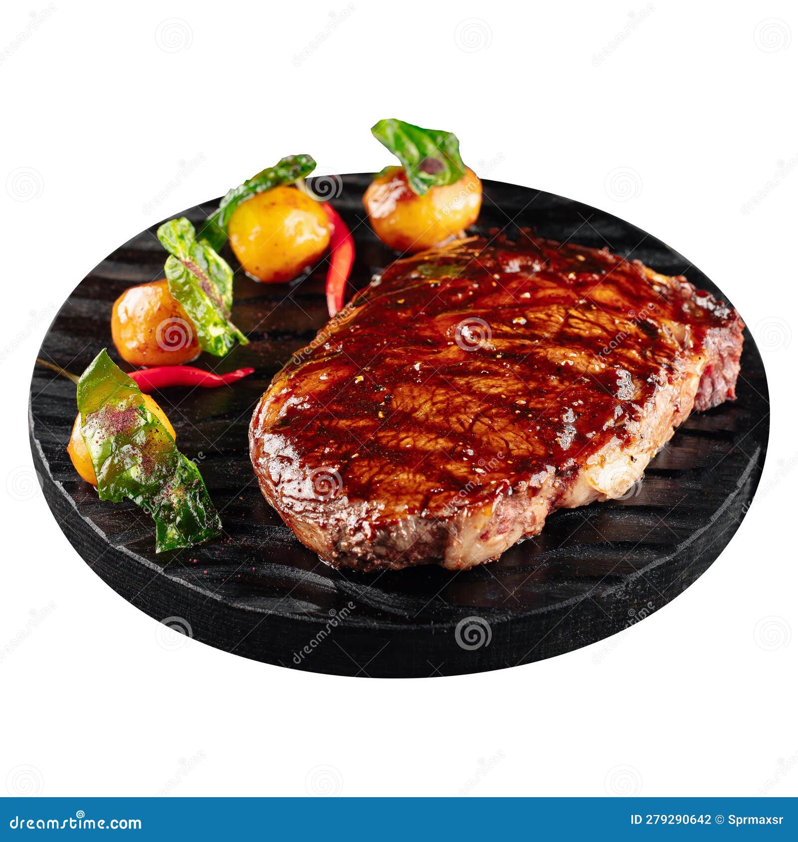 Portion of Grilled Marble Steak with Potatoes Stock Photo - Image of ...