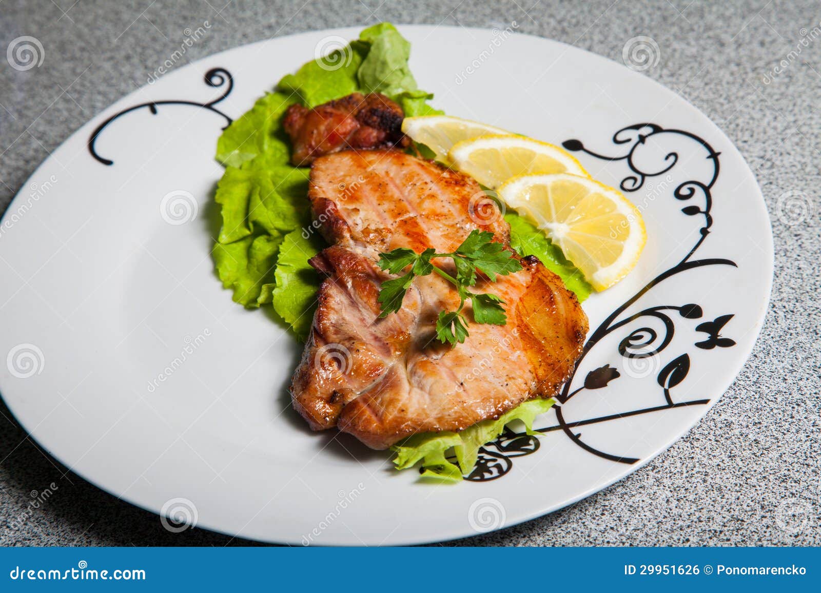 Portion of Grilled Meat and Three Parts of Lemon Stock Photo - Image of ...