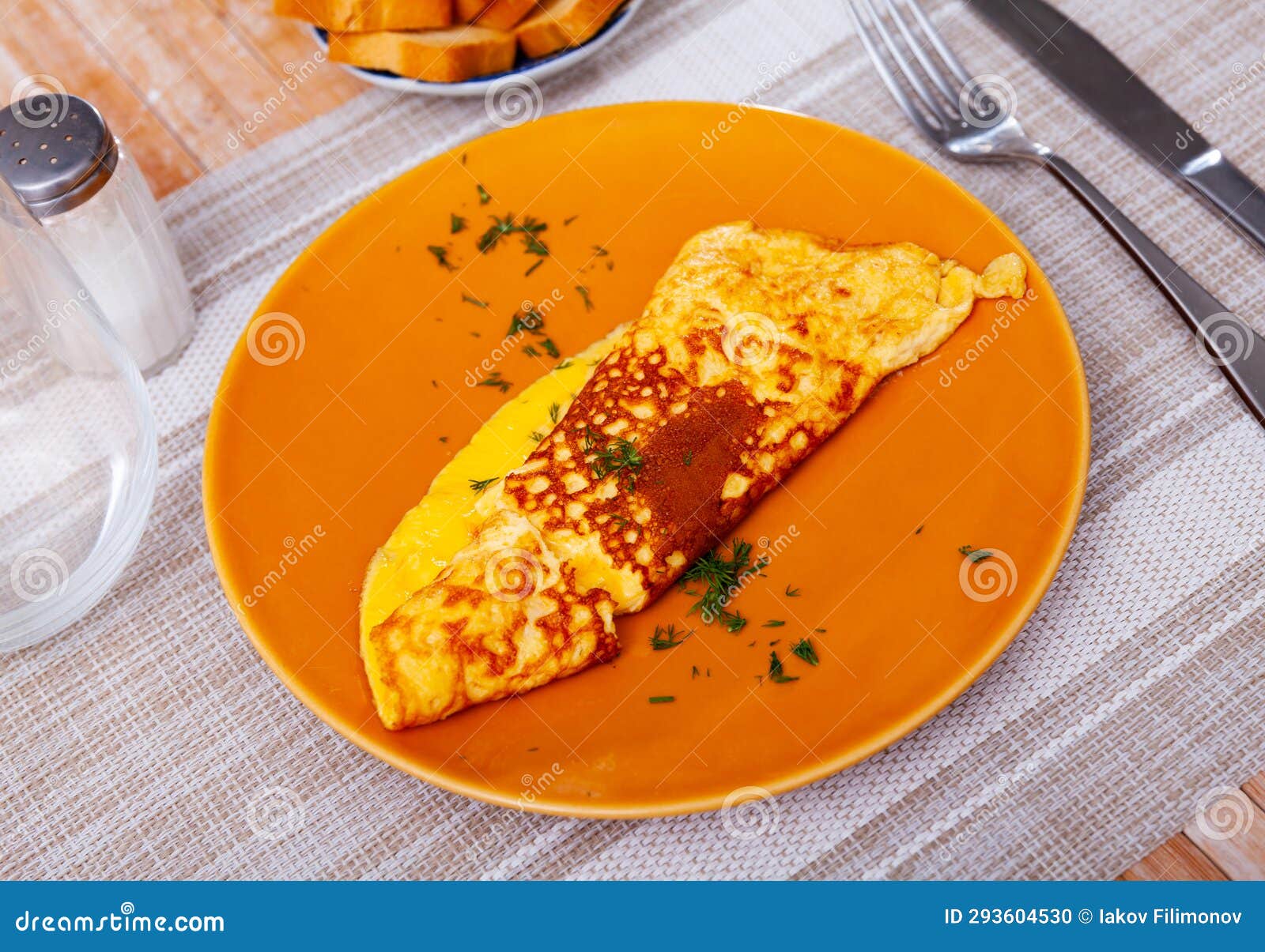 Portion of Healthy Omelet from Lightly Beaten Eggs Served for Breakfast ...