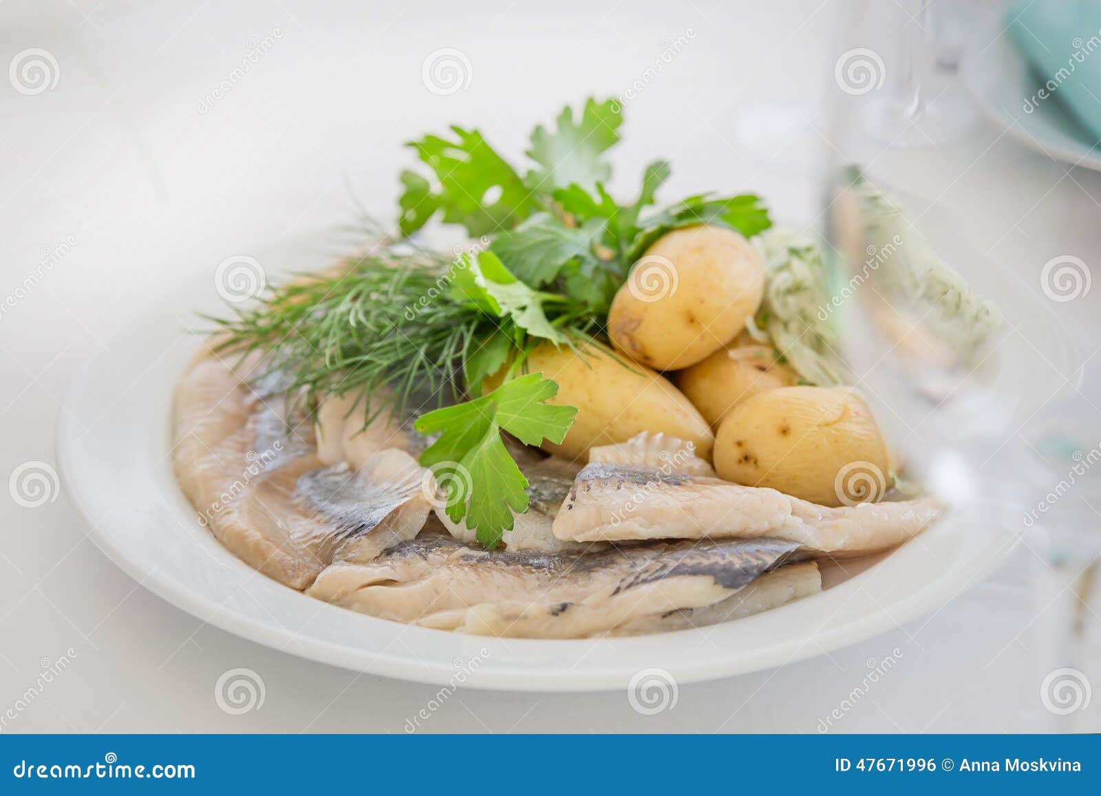 Portion of Herring Fish Fillets with Potato Stock Photo - Image of ...