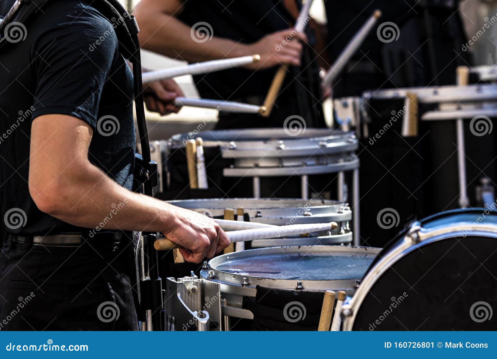 Portion Of A Marching Band Drum Line Performing Stock Image - Image of ...