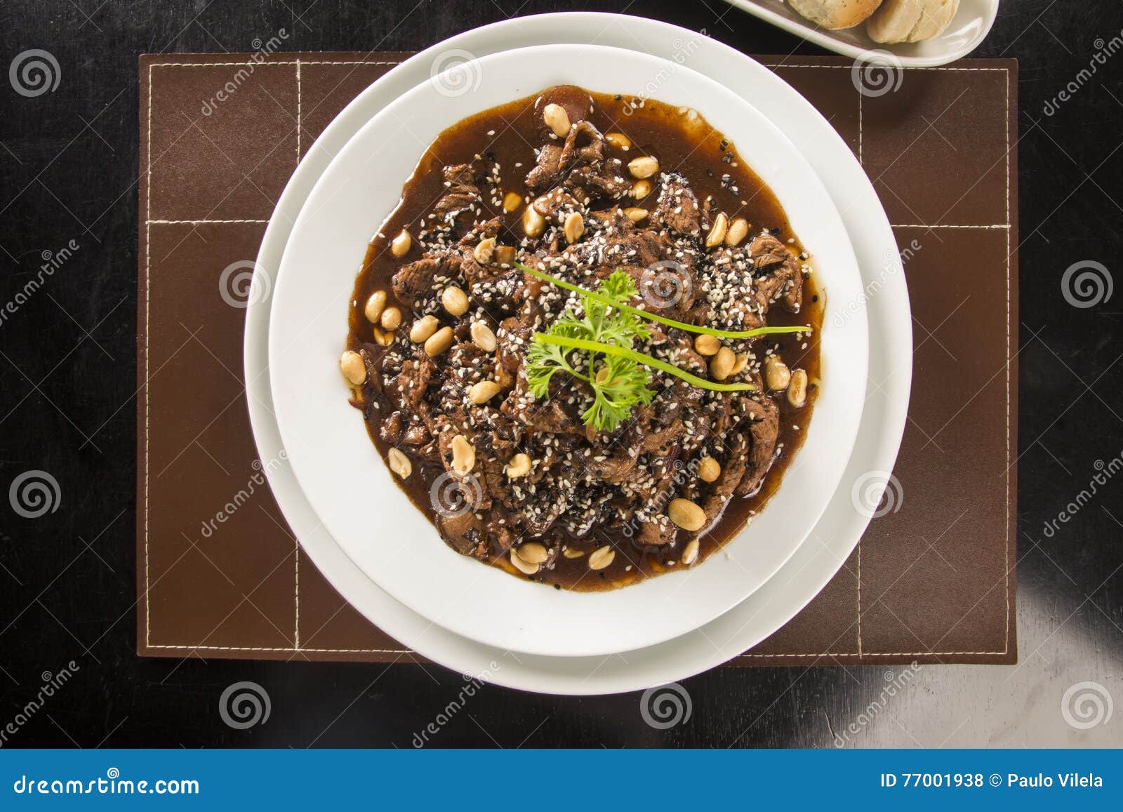 Portion of Meat with Almond Sauce. Stock Photo - Image of ribs ...