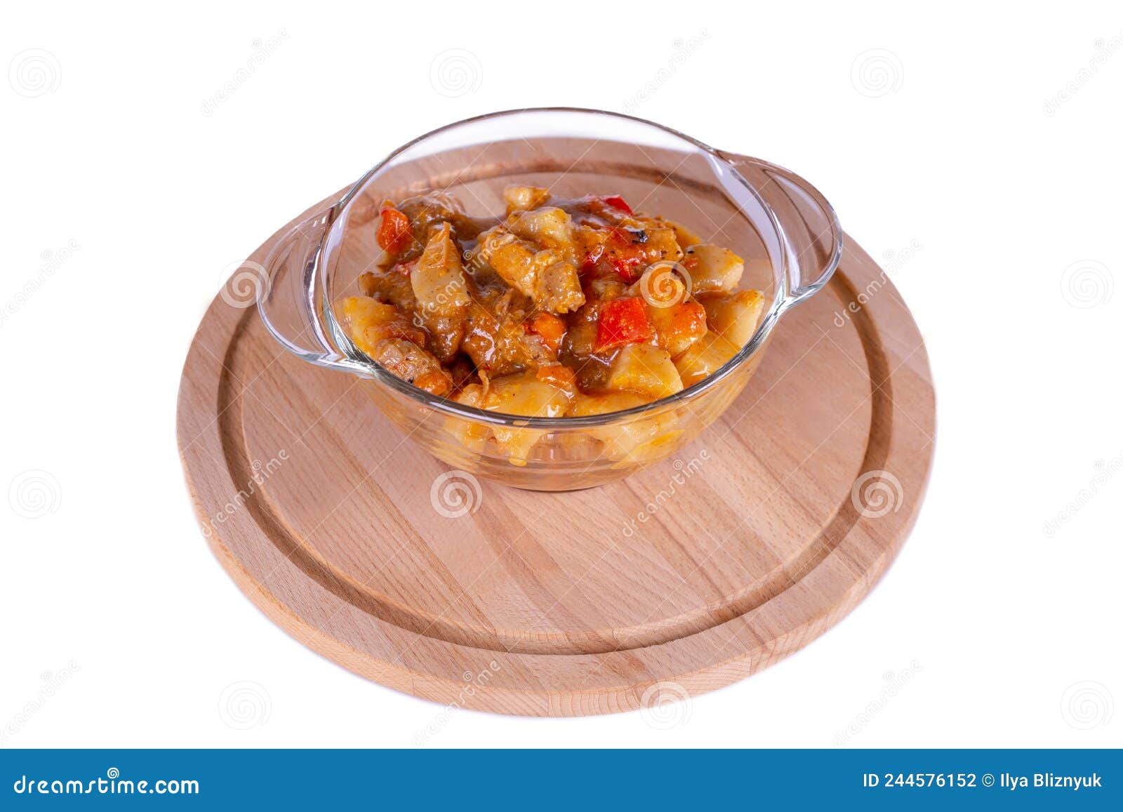 Portion of Meat Stew with Potatoes in a Glass Plate Stock Photo - Image ...