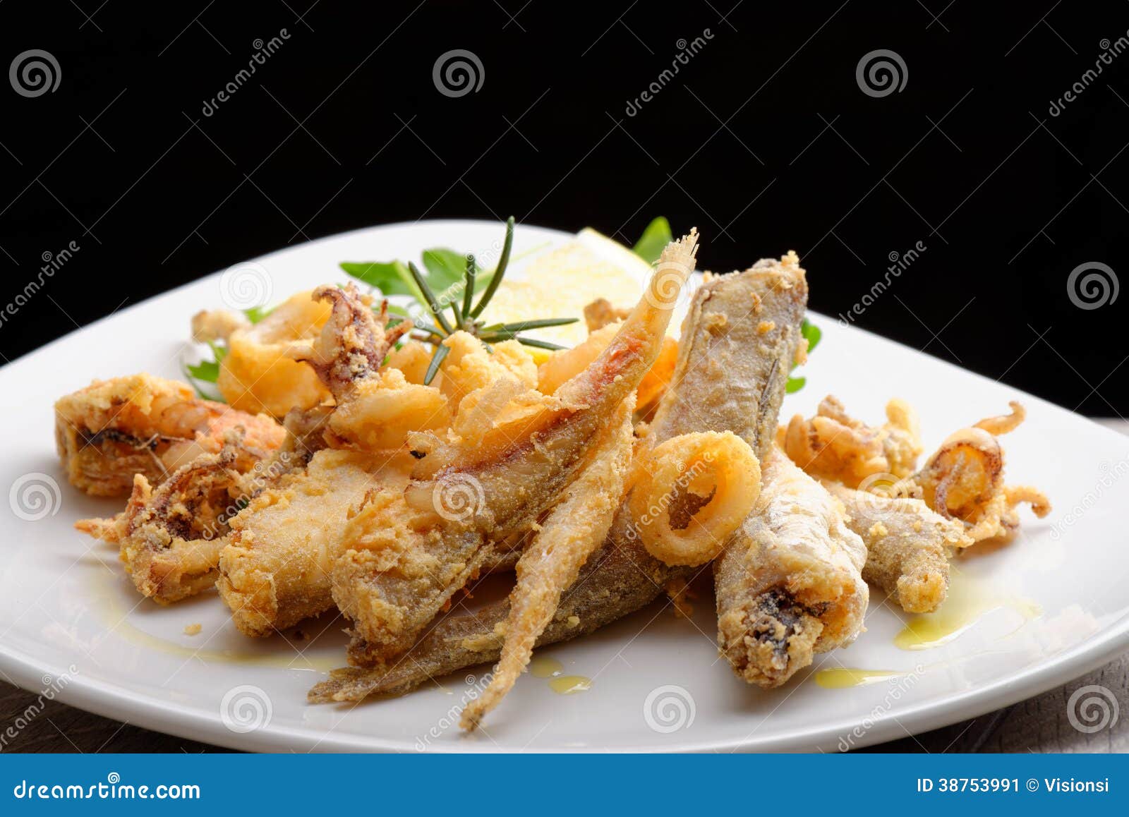 A Portion of Mixed Fried Fish Stock Image - Image of shellfish ...