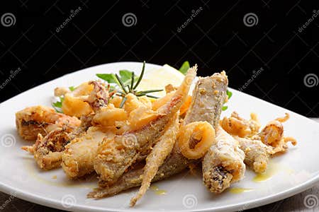 A Portion of Mixed Fried Fish Stock Image - Image of shellfish ...