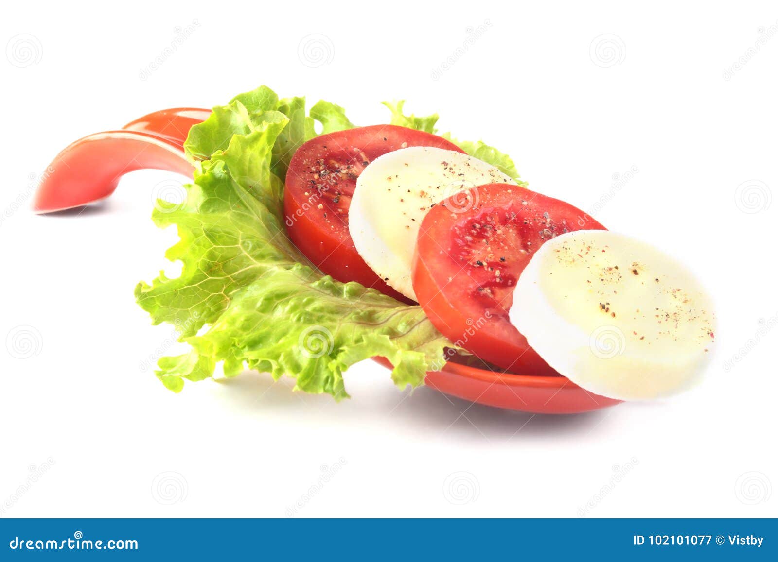 Portion of Mozzarella with Tomatoes, Lettuce Leaf and Balsamic Dressing ...