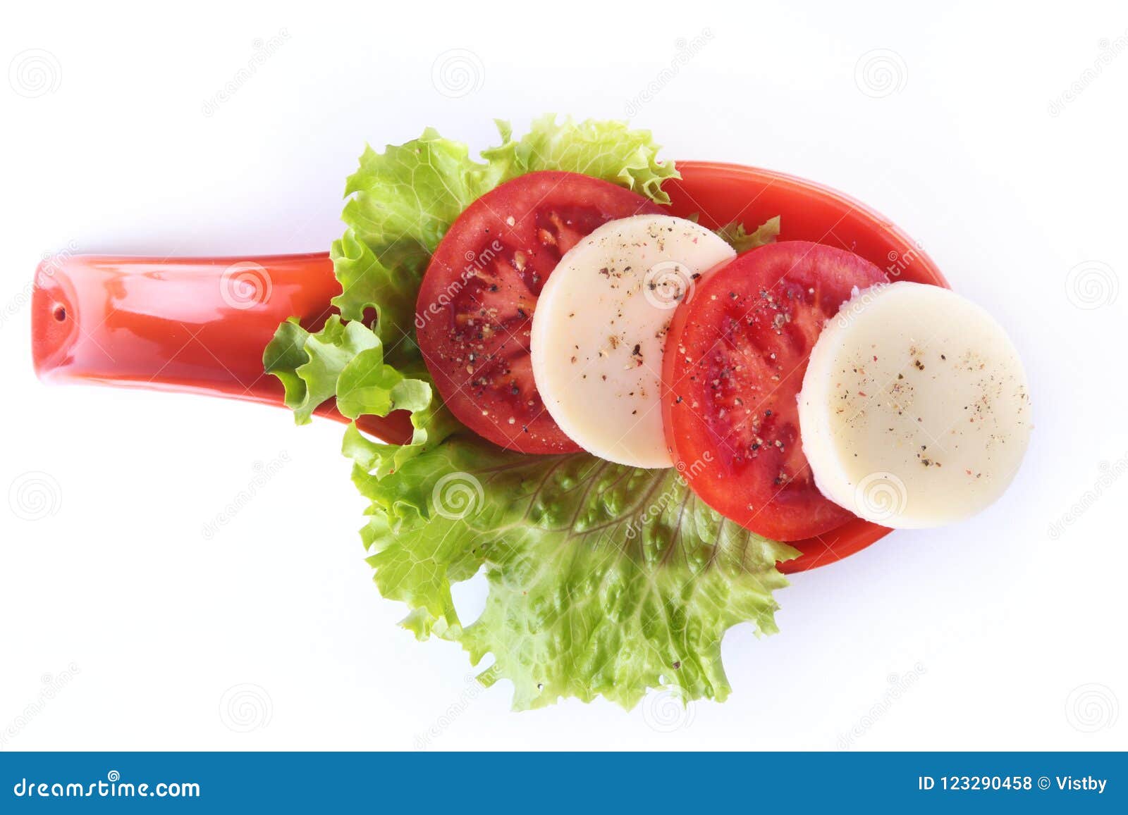 Portion of Mozzarella with Tomatoes, Lettuce Leaf and Balsamic Dressing ...