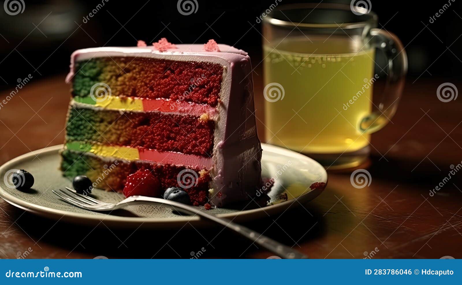 Portion of a Multi-colored Cake or Rainbow Cake on a Vintage Plate. AI ...
