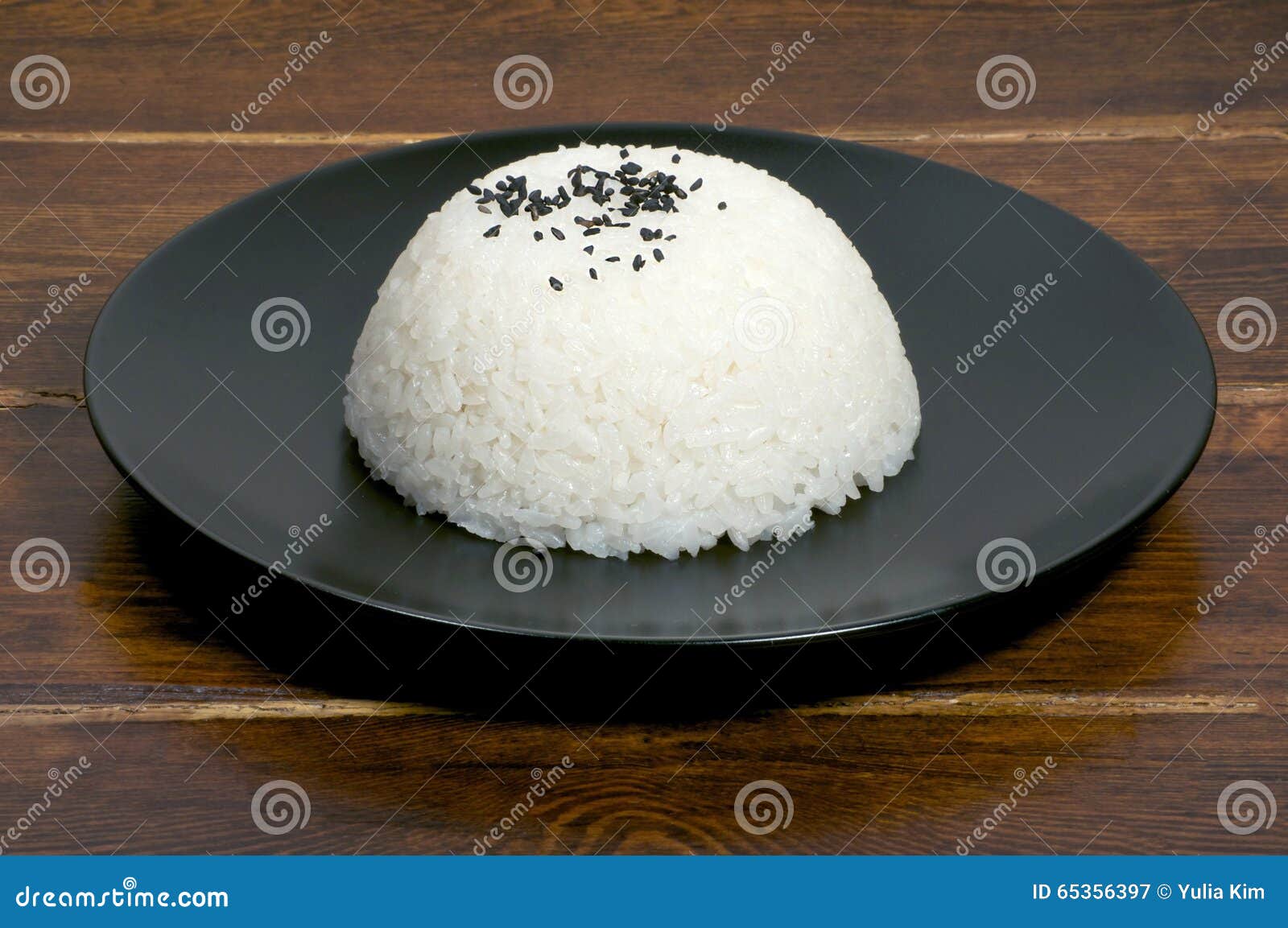 Portion of Rice on the Plate Side View with Sesame Seeds Stock Image ...
