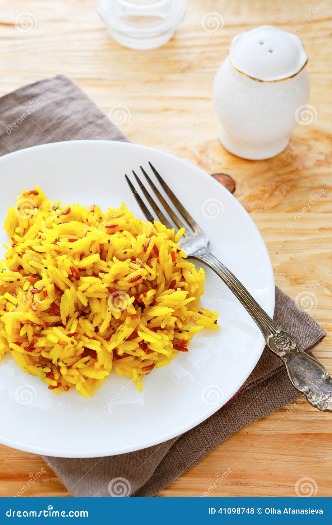 Portion of Rice on a White Plate Stock Photo - Image of cream, italian ...