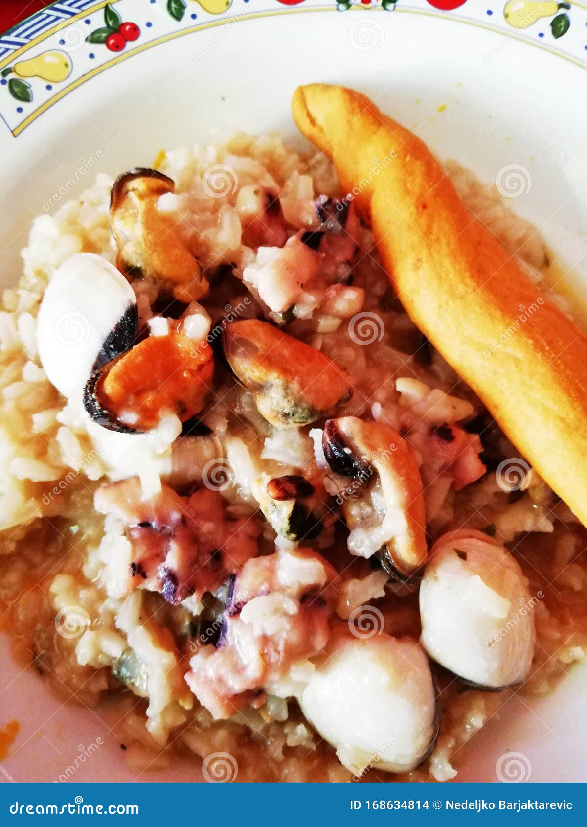 Portion Risotto with Seafood Close Up Stock Photo - Image of portion ...
