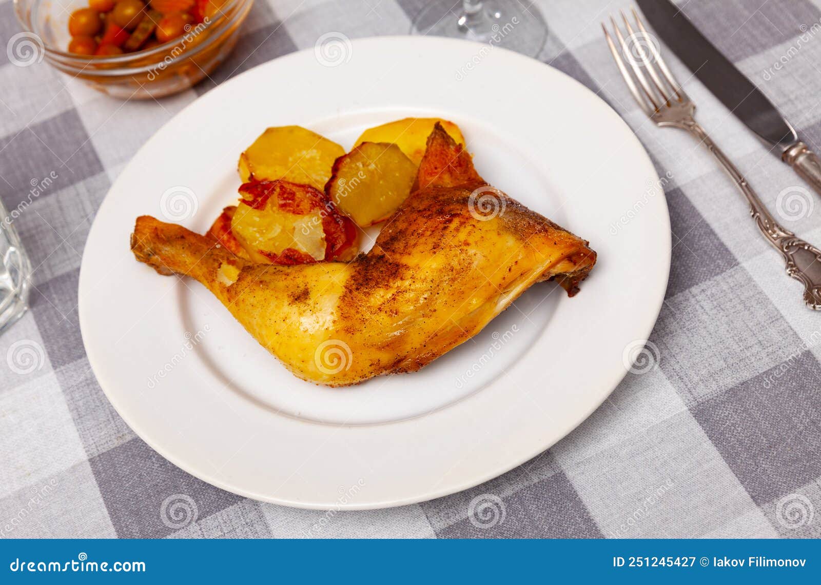 Portion of Roasted Chicken Leg with Potatoes Stock Image - Image of ...