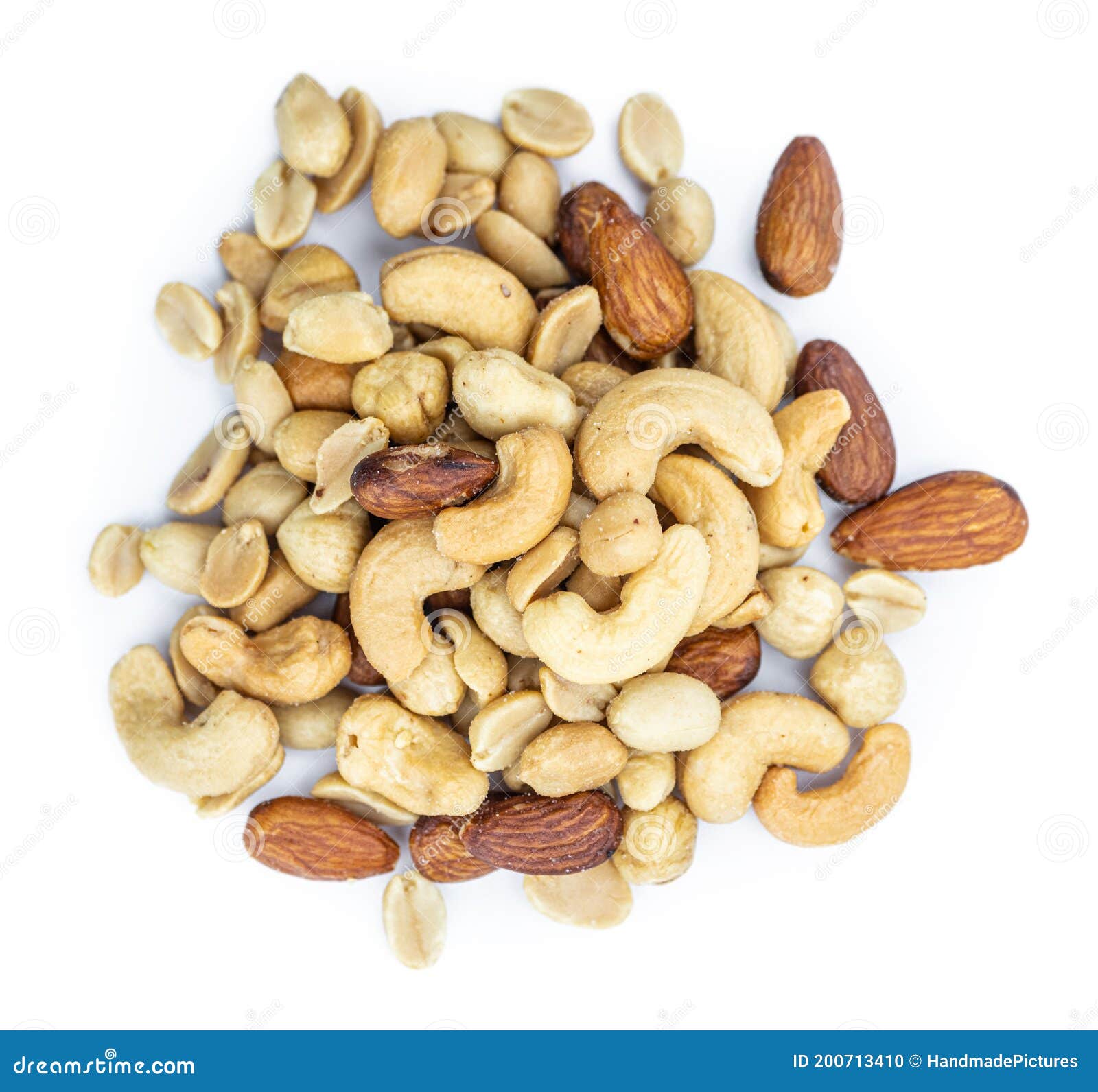 Portion of Roasted Nuts Isolated on White Close Up; Selective Focus ...
