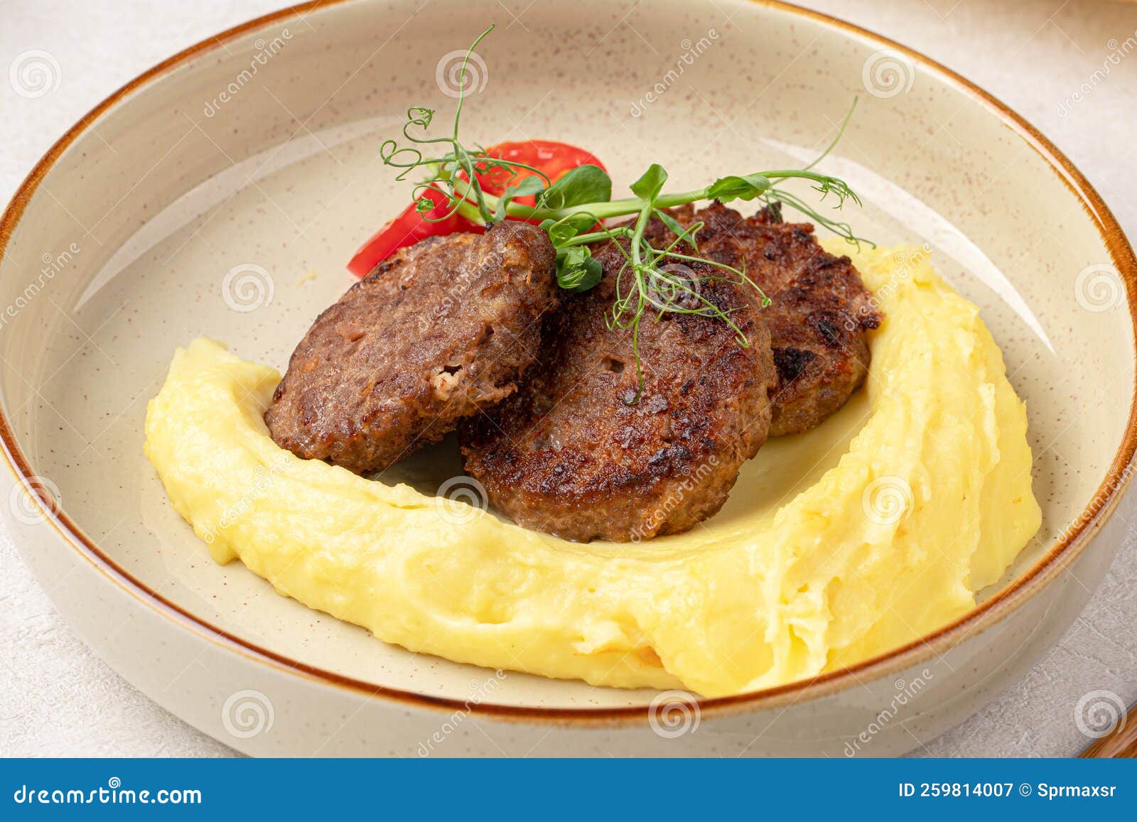 Portion of Russian Beef Cutlets with Mashed Potato Stock Image - Image ...