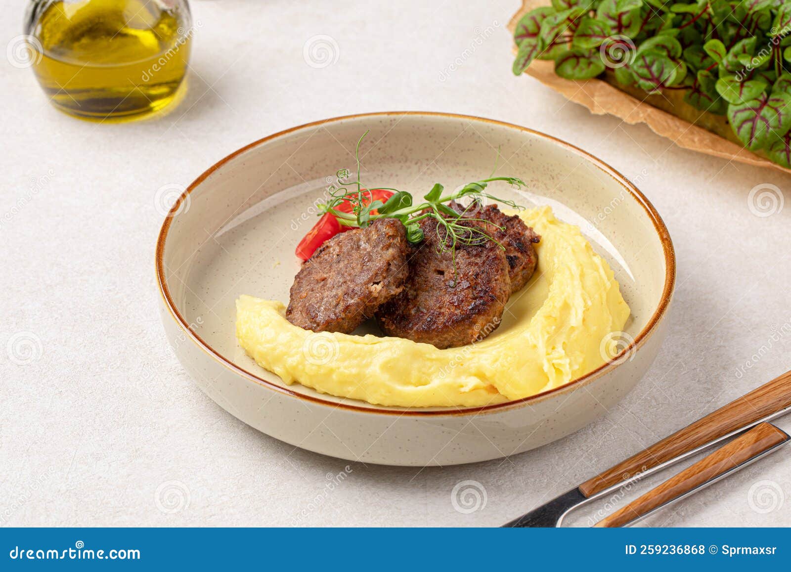 Portion of Russian Beef Cutlets with Mashed Potato Stock Photo - Image ...