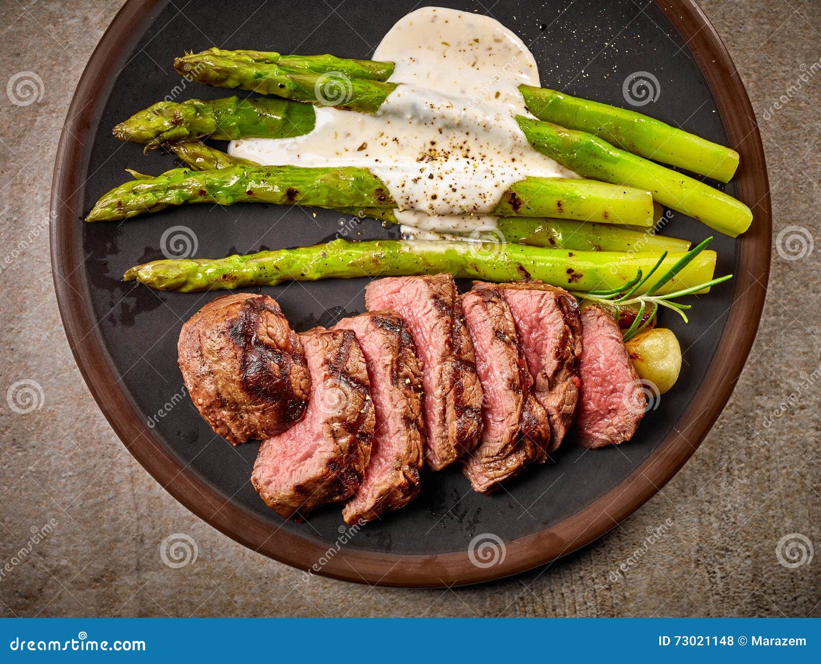 Portion of Sliced Beef Steak and Asparagus Stock Photo - Image of ...