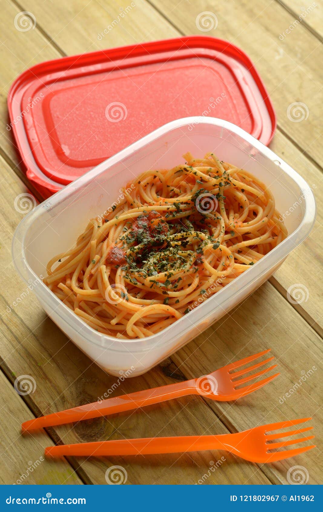 Portion of Spaghetti in Plastic Container Stock Image - Image of ...