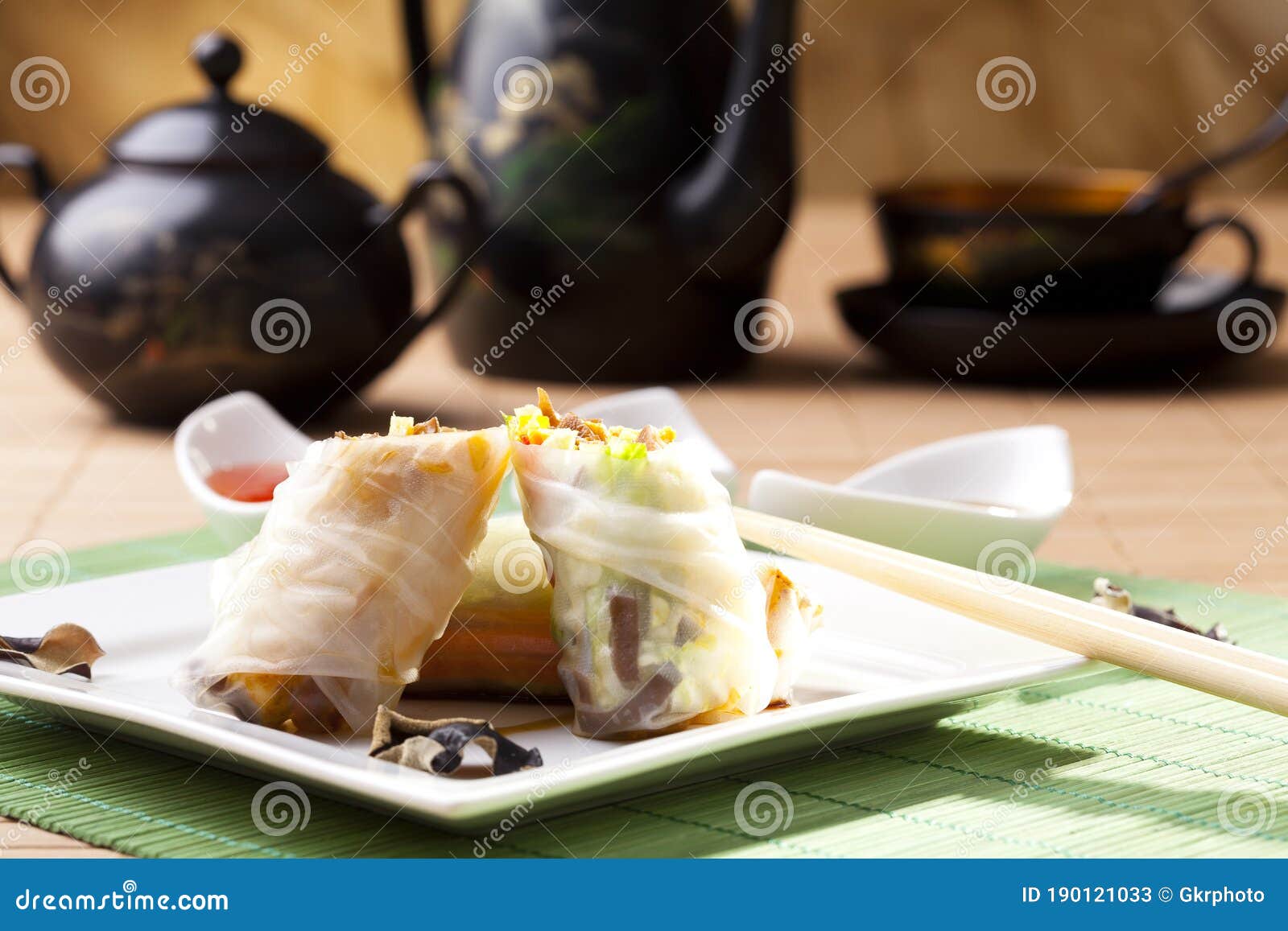 Portion of Spring Rolls on Plate Stock Image - Image of eating, chicken ...
