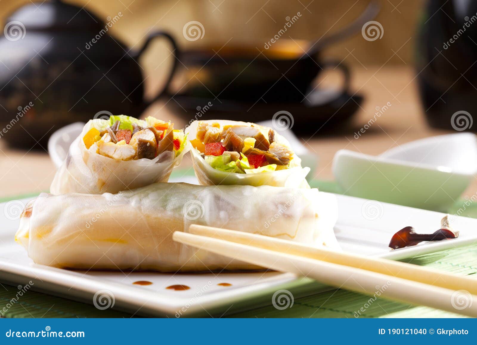 Portion of Spring Rolls on Plate Stock Photo - Image of cucumber ...