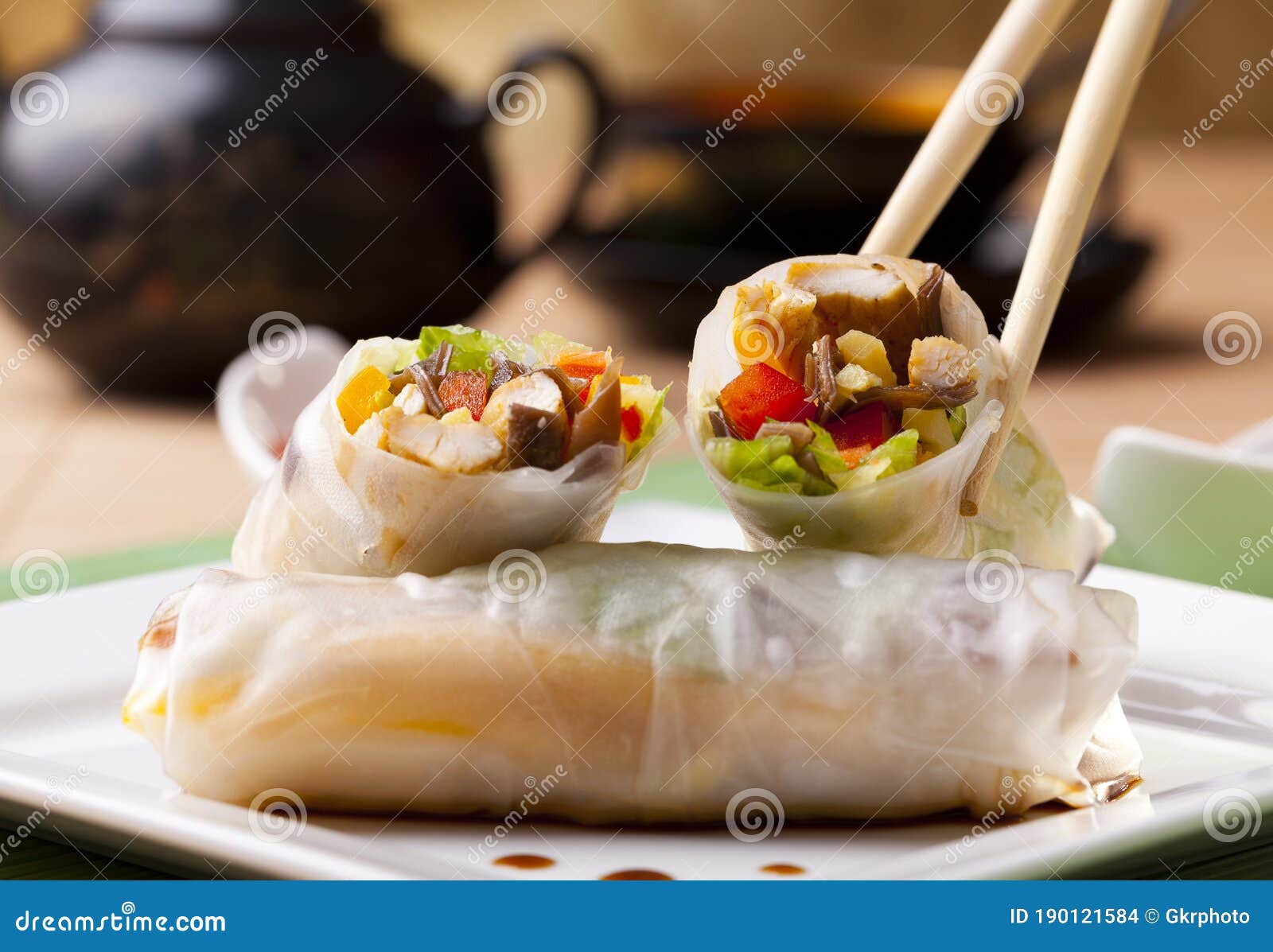 Portion of Spring Rolls on Plate Stock Photo - Image of chinese, sauce ...