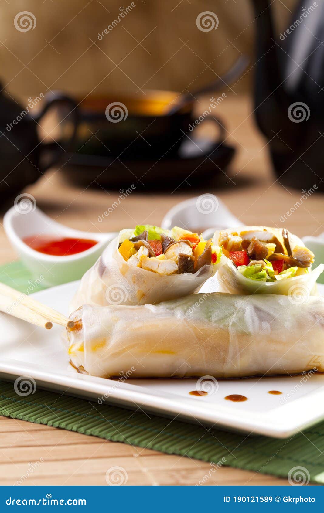 Portion of Spring Rolls on Plate Stock Image - Image of diet, cuisine ...