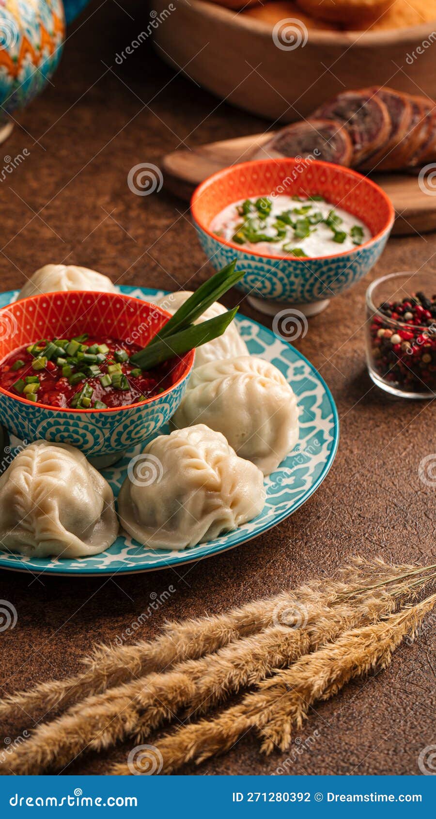 Portion of Steamed Tatar Manti Dumplings Stock Photo - Image of dough ...
