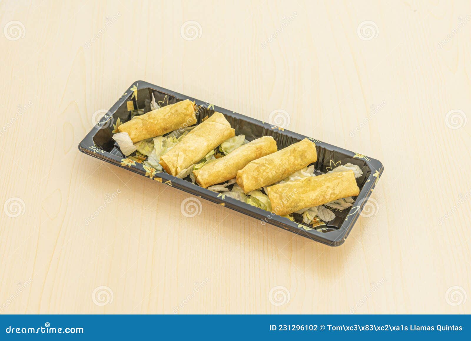 Portion of Takeaway with Crispy Fried Vietnamese Spring Rolls Stock ...