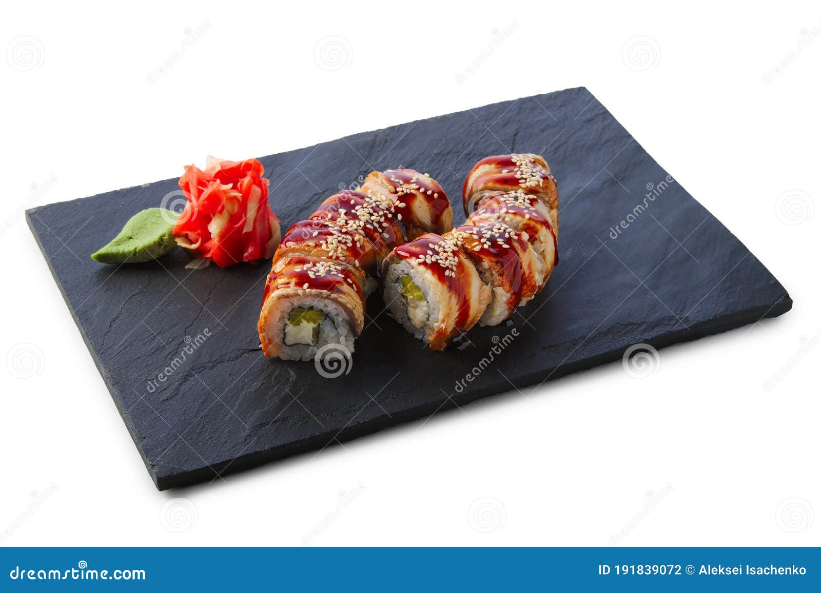 Portion of Unagi Roll with Garnish Isolated on White Stock Photo ...
