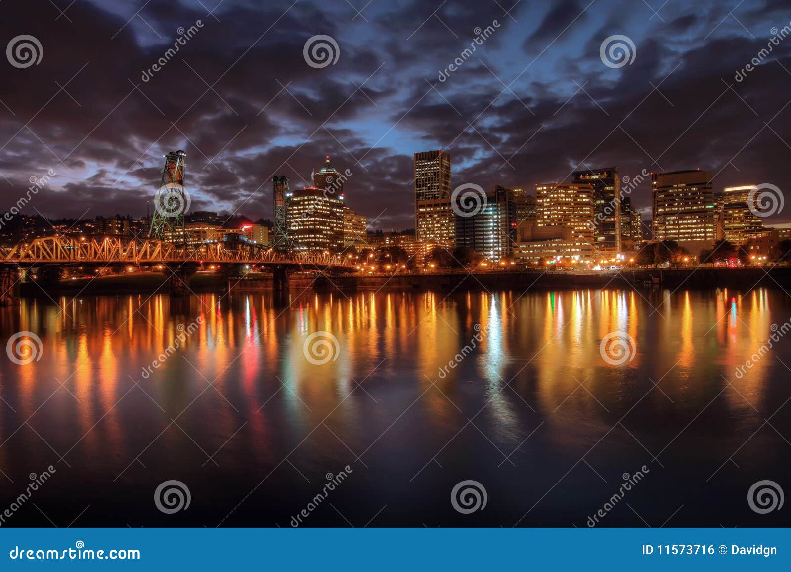 Portland Downtown Skyline at Night Stock Photo - Image of downtown ...