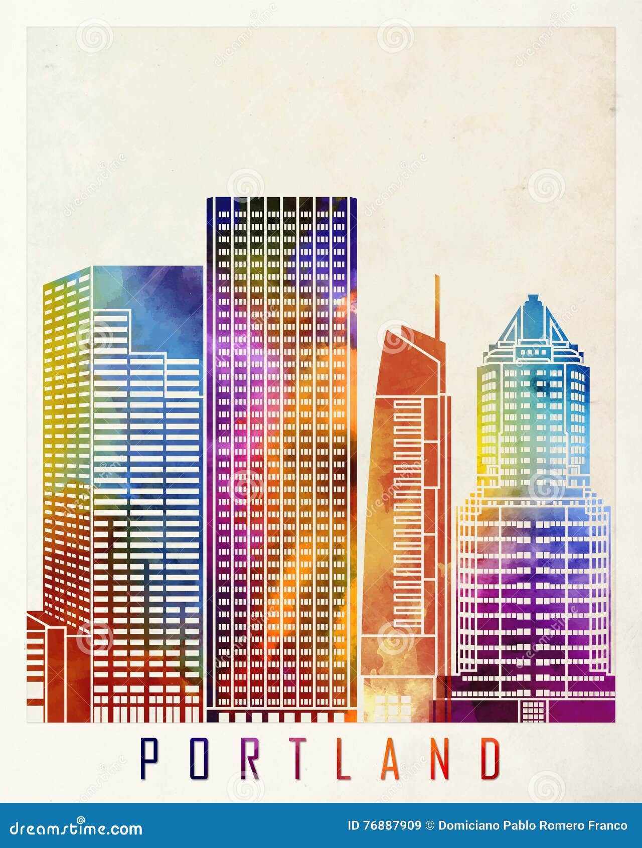 Portland Landmarks Watercolor Poster Stock Illustration - Illustration ...
