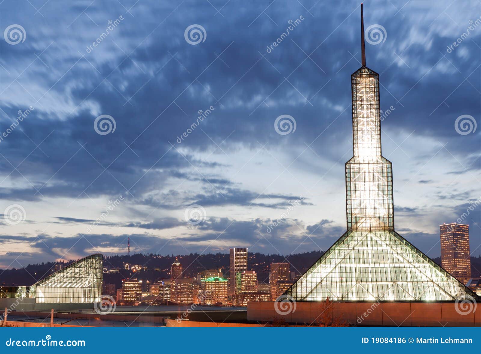 Portland Oregon Convention Center Stock Photo - Image of sunset ...