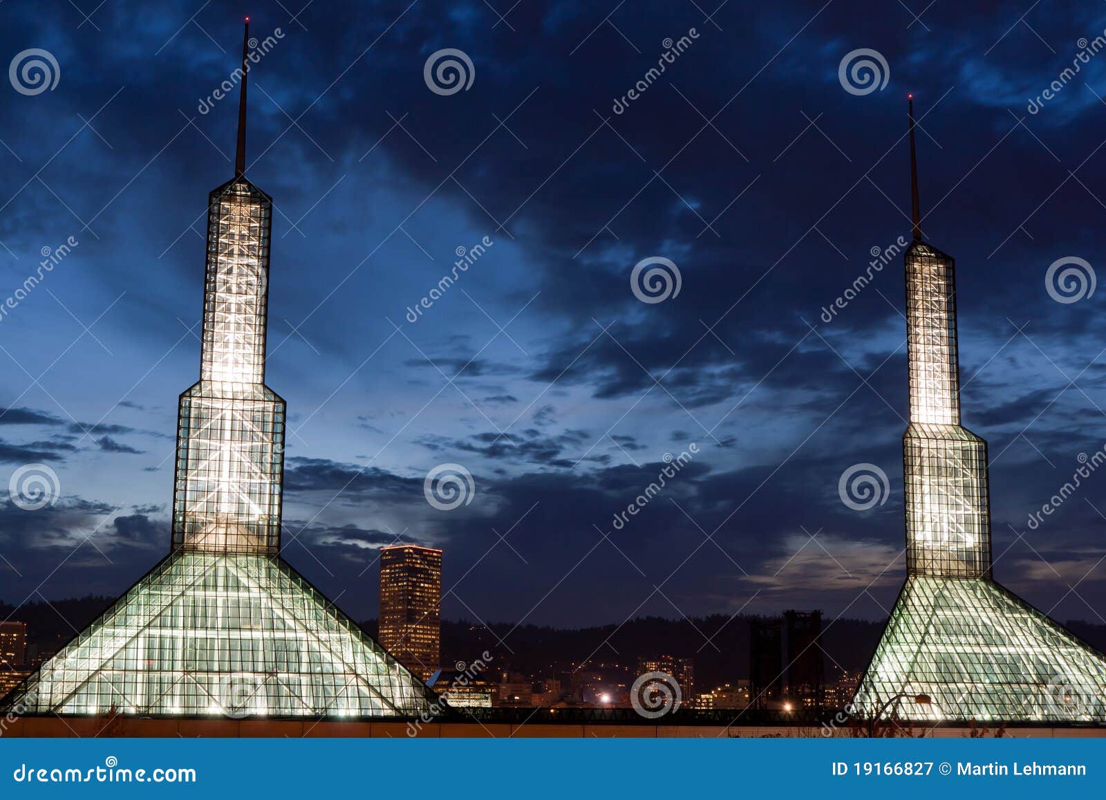 Portland Oregon Convention Center Lit Evening Stock Image - Image of ...