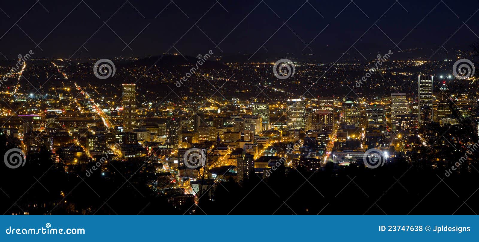 Portland Oregon Downtown Cityscape at Night Stock Photo - Image of long ...