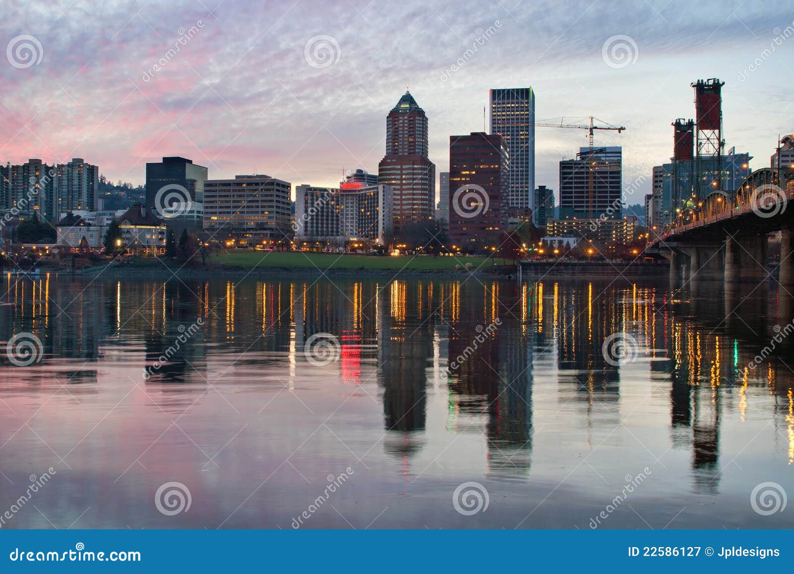 Portland Oregon Downtown Waterfront Skyline Sunset Stock Image - Image ...
