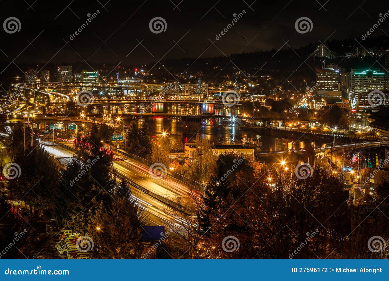 Portland Oregon Freeways and Skyline - Wide Stock Photo - Image of ...