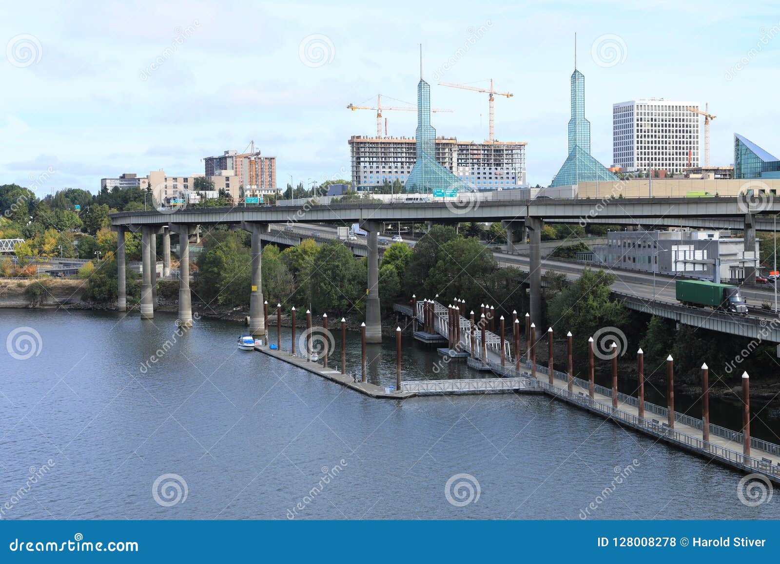 Portland, Oregon Highway by the Willamette River Stock Photo - Image of ...
