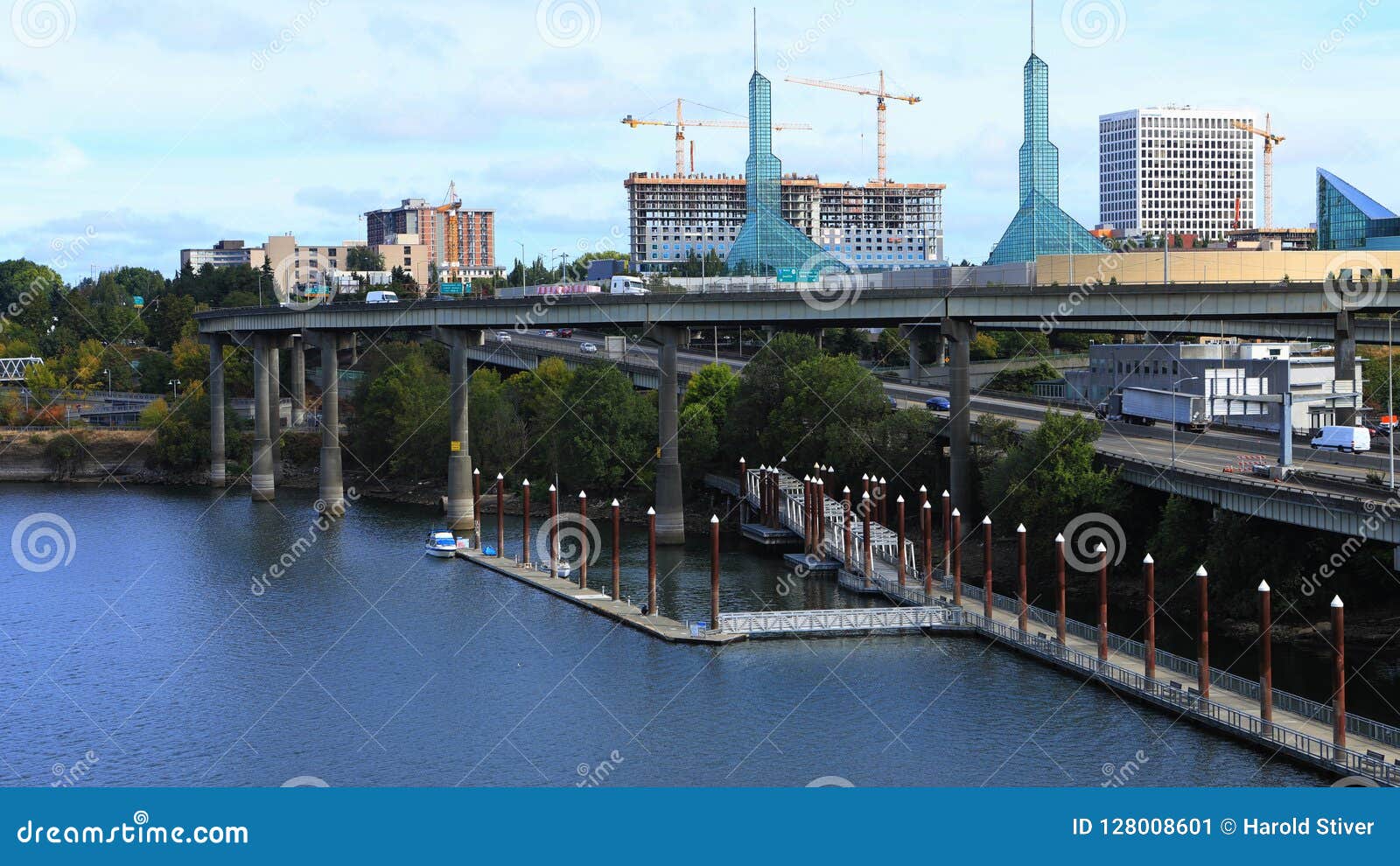 Portland, Oregon with Highway by the Willamette River Editorial Photo ...