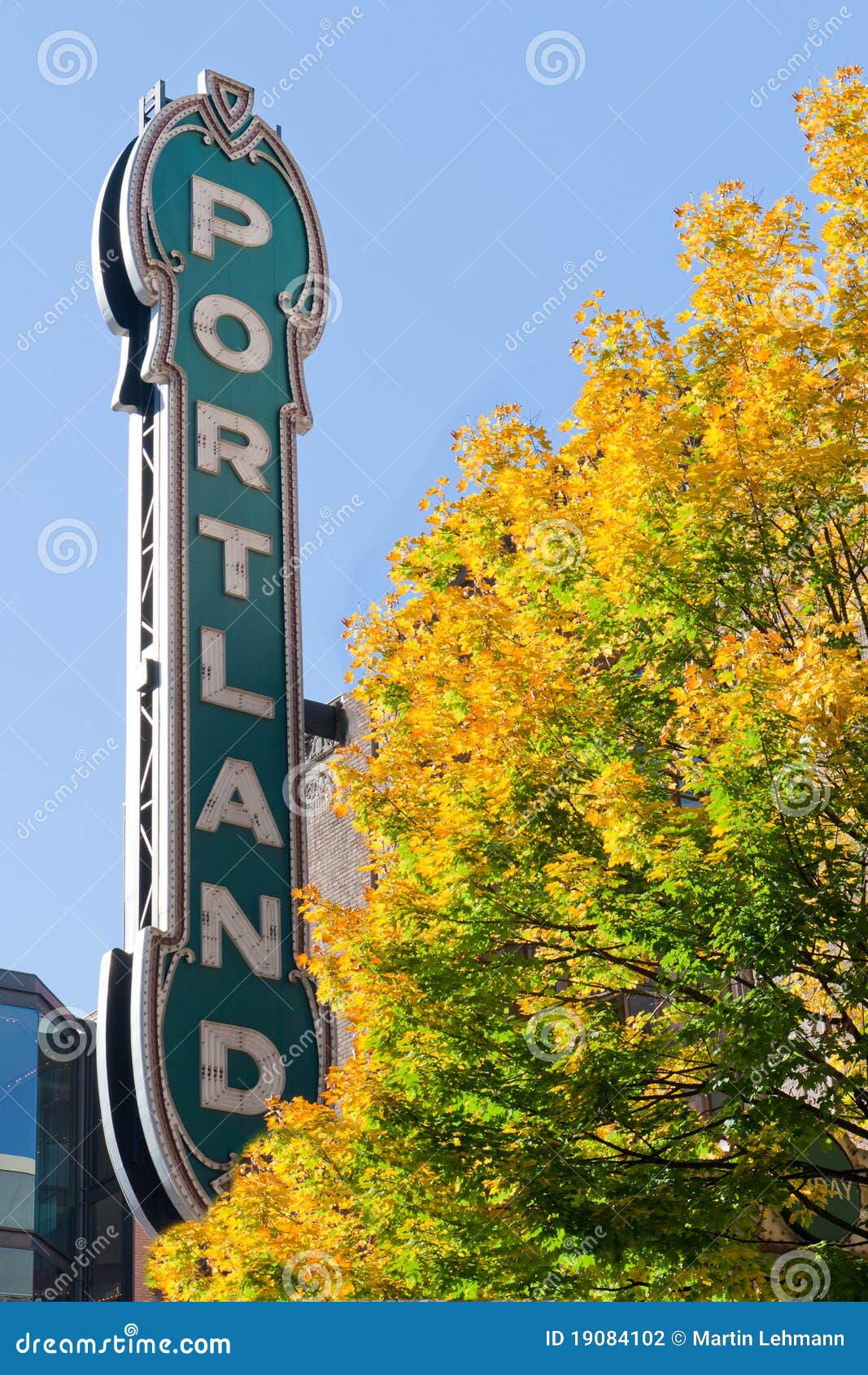 Portland Oregon Neon Sign with Fall Stock Photo - Image of bright ...