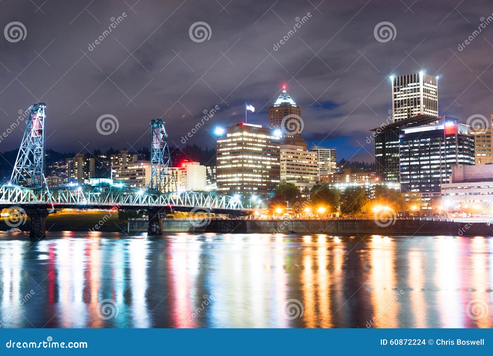 Portland Oregon Waterfront Willamette River Flowing Stock Photo - Image ...