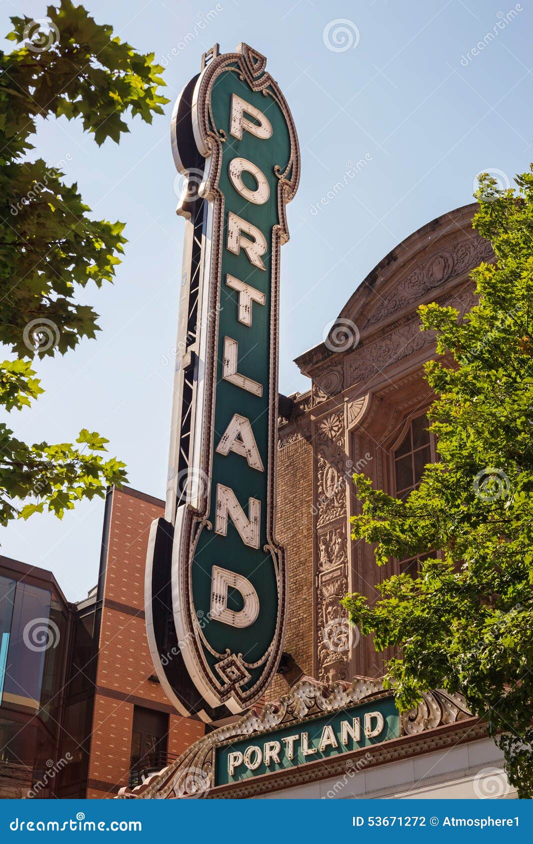 Portland Sign between Green Tree Branches Stock Photo - Image of ...