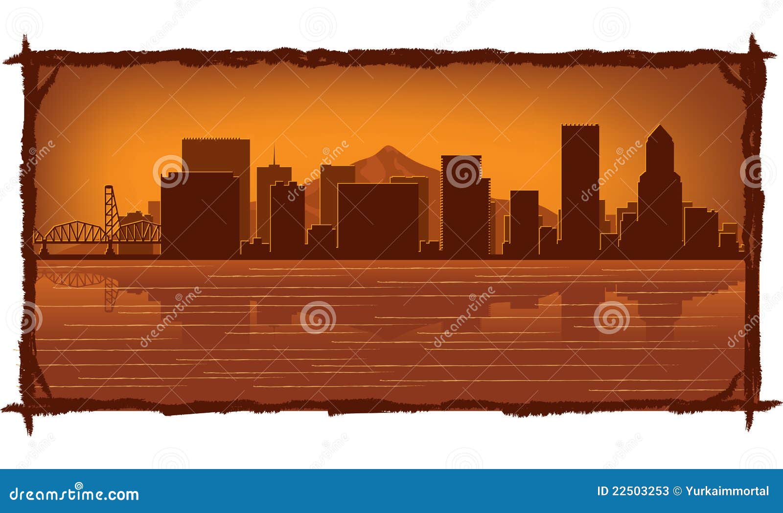 Portland Skyline At Sunrise Illustration Cartoon Vector | CartoonDealer ...