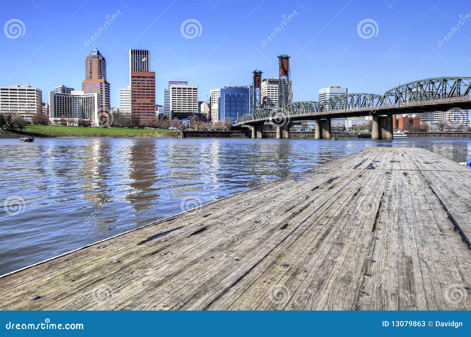 Portland Skyline from the Docks Stock Image - Image of skyline, bridge ...