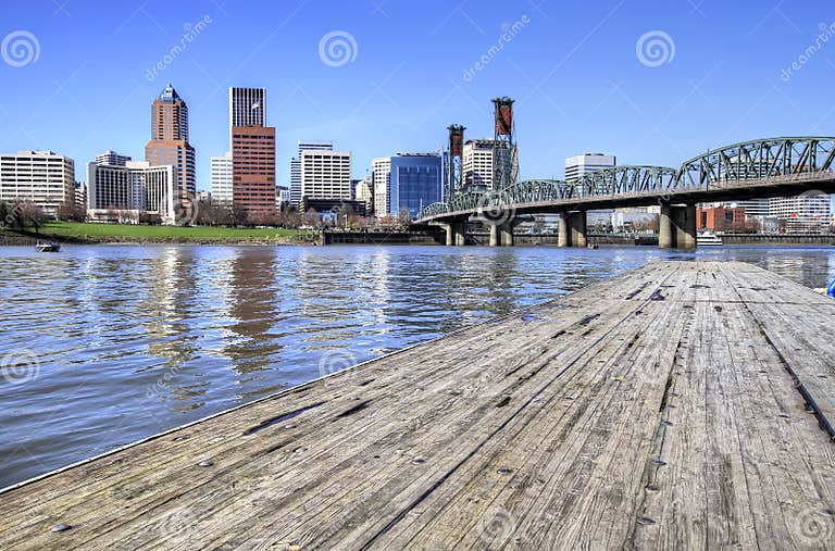 Portland Skyline from the Docks Stock Image - Image of skyline, bridge ...