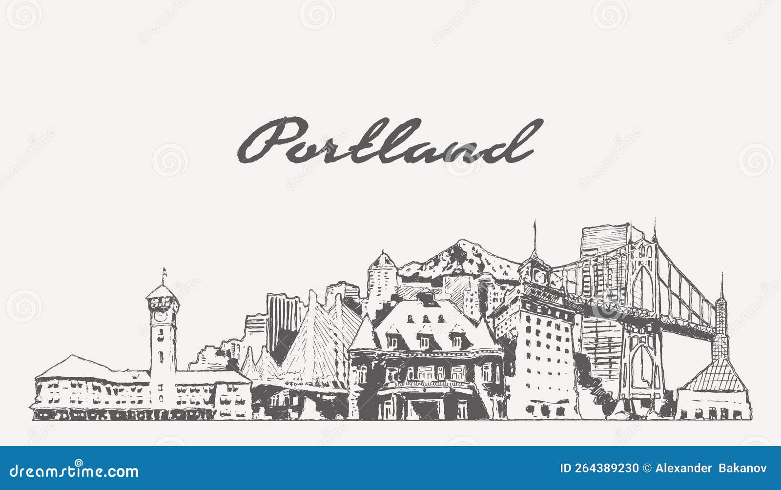 Portland Skyline, Oregon, USA Stock Vector - Illustration of pencil ...